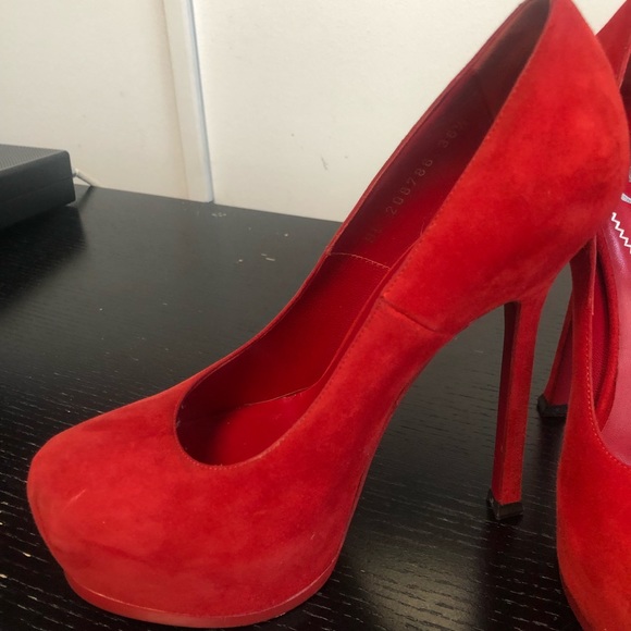 Yves Saint Laurent | Shoes | Ysl Red Suede Pumps | Poshmark